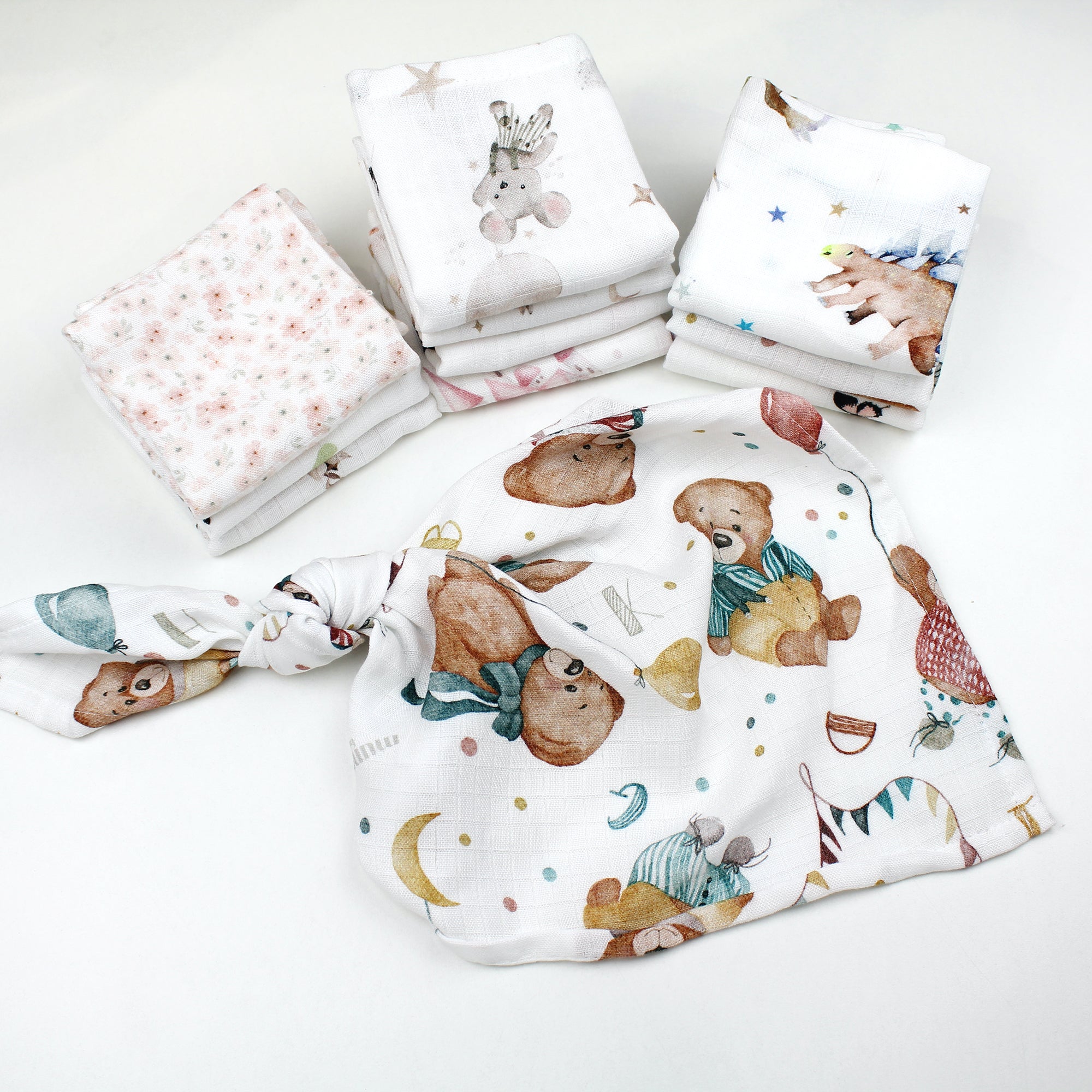 SET 10 mini teli multiuso in mussola 40x40 cm